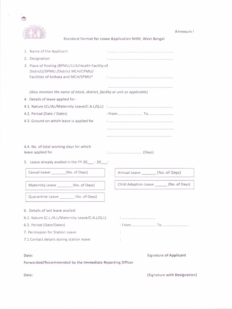 Standard Leave Application Form NUHM | PDF