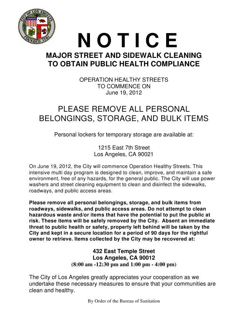 Street and Sidewalk Cleaning Notice 20120619 | PDF | Prevention | Safety