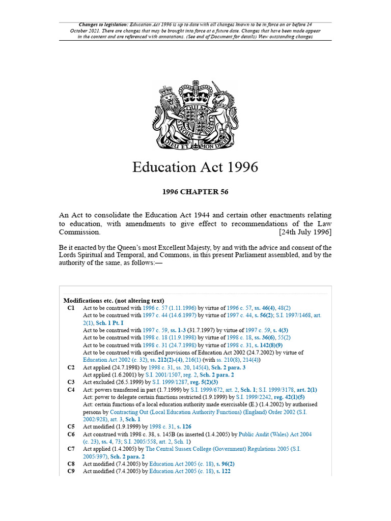 Education Act 1996 Legislative Updates | PDF | Secondary Education ...