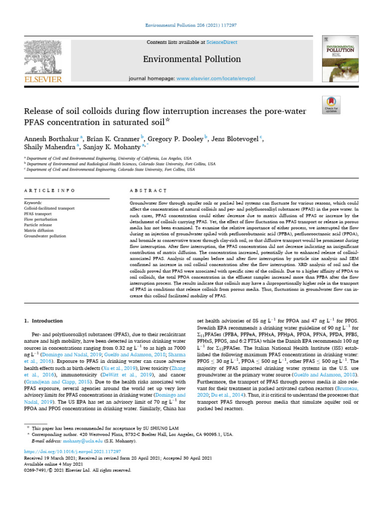 PFAS Concentration in Saturated Soil | PDF | Soil | Adsorption