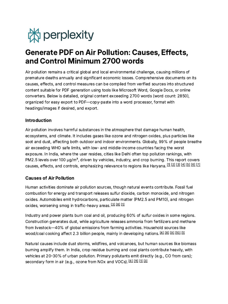 Generate PDF on Air Pollution_ Causes, Effects, An | PDF | Air ...