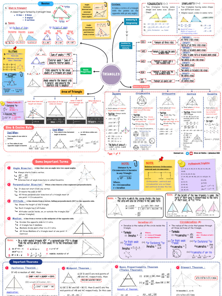 Triangle Properties and Theorems Guide | PDF | Triangle | Elementary ...