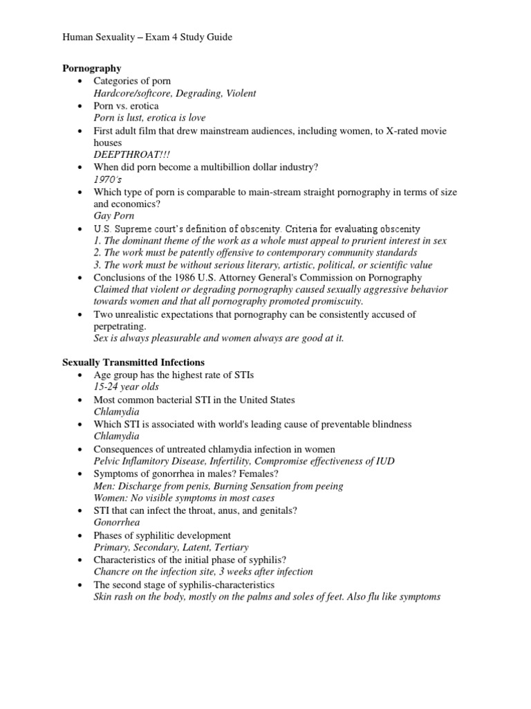 Human Sexuality Exam 4 Study Guide | PDF | Sexually Transmitted ...