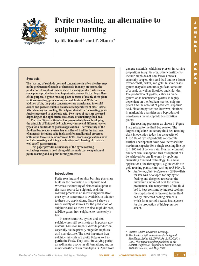 Pyrite Roasting An Alternative To Sulphur Burning 27tf5tm3h8 | PDF ...