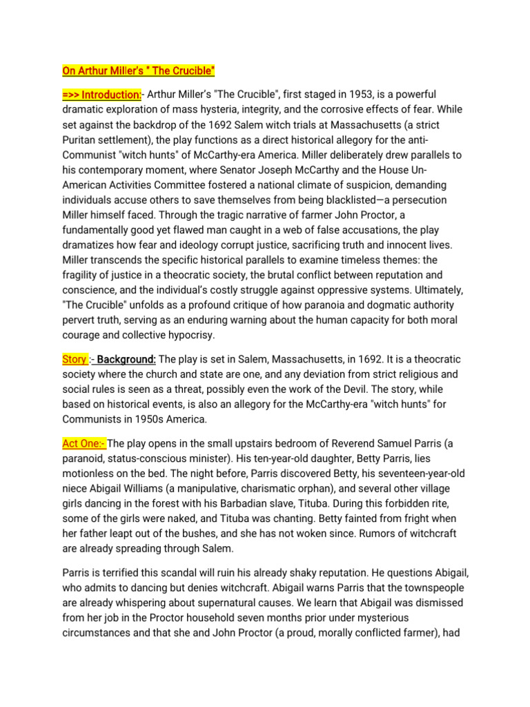 Analysis of Arthur Miller's "The Crucible" | PDF