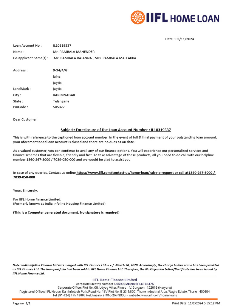 Loan Account Closure Confirmation Letter | PDF