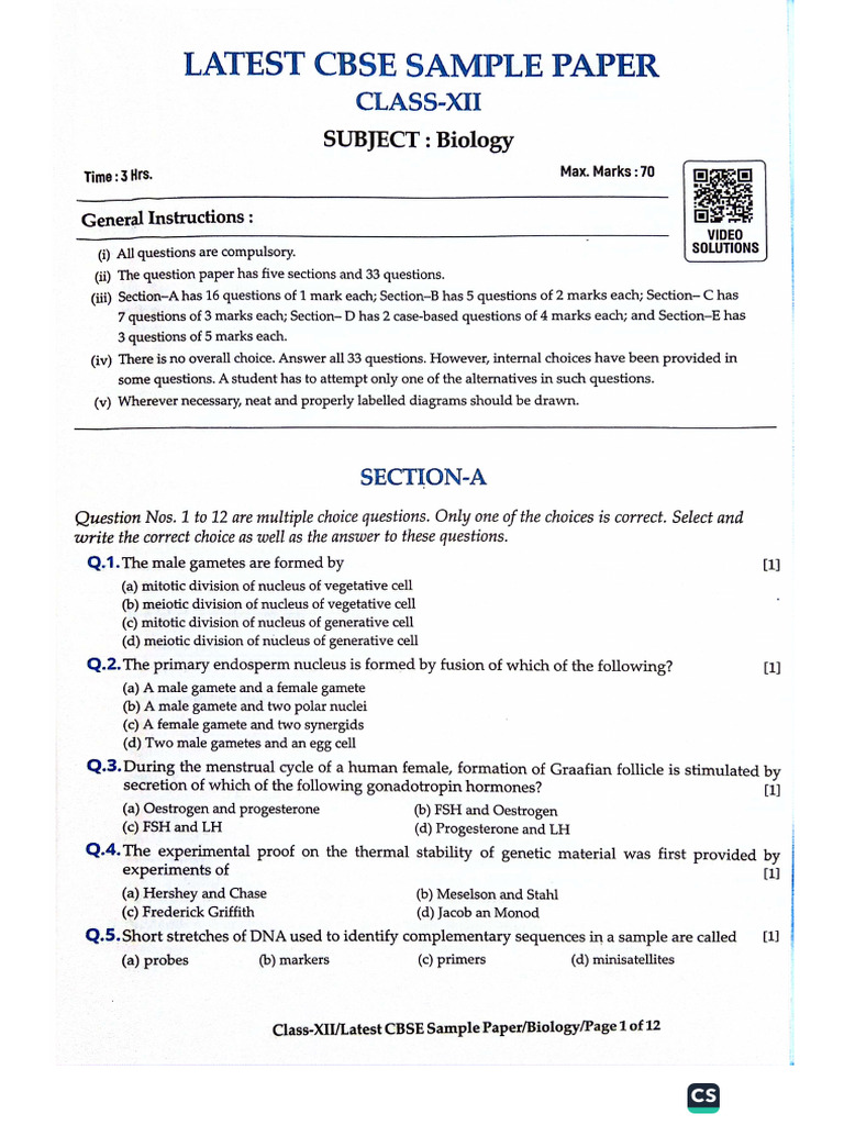 Bio Sample Paper Practice 2 | PDF