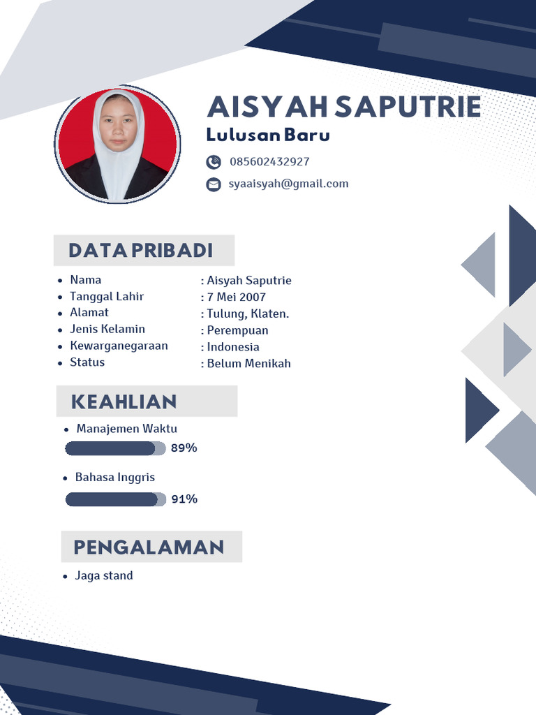 Biru Tua Abu-Abu Modern Minimalis Lulusan Baru CV Resume Riwayat Hidup ...
