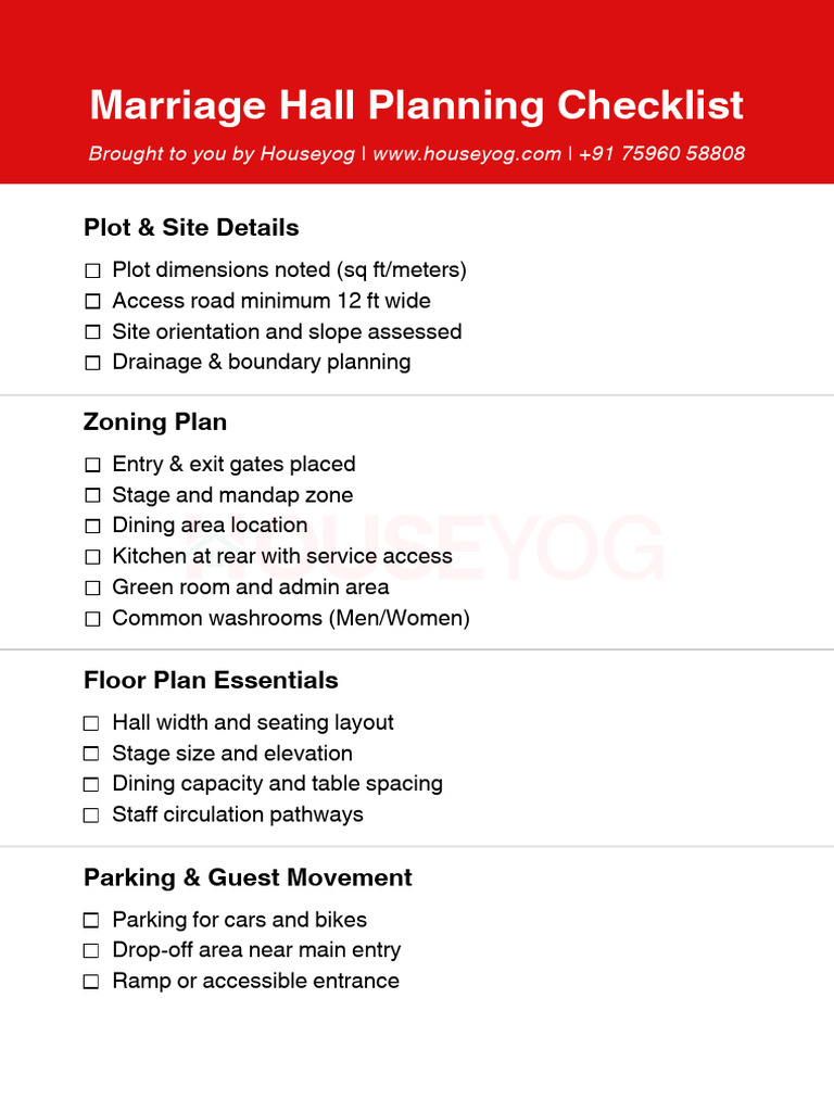 Marriage Hall Planning Checklist | PDF