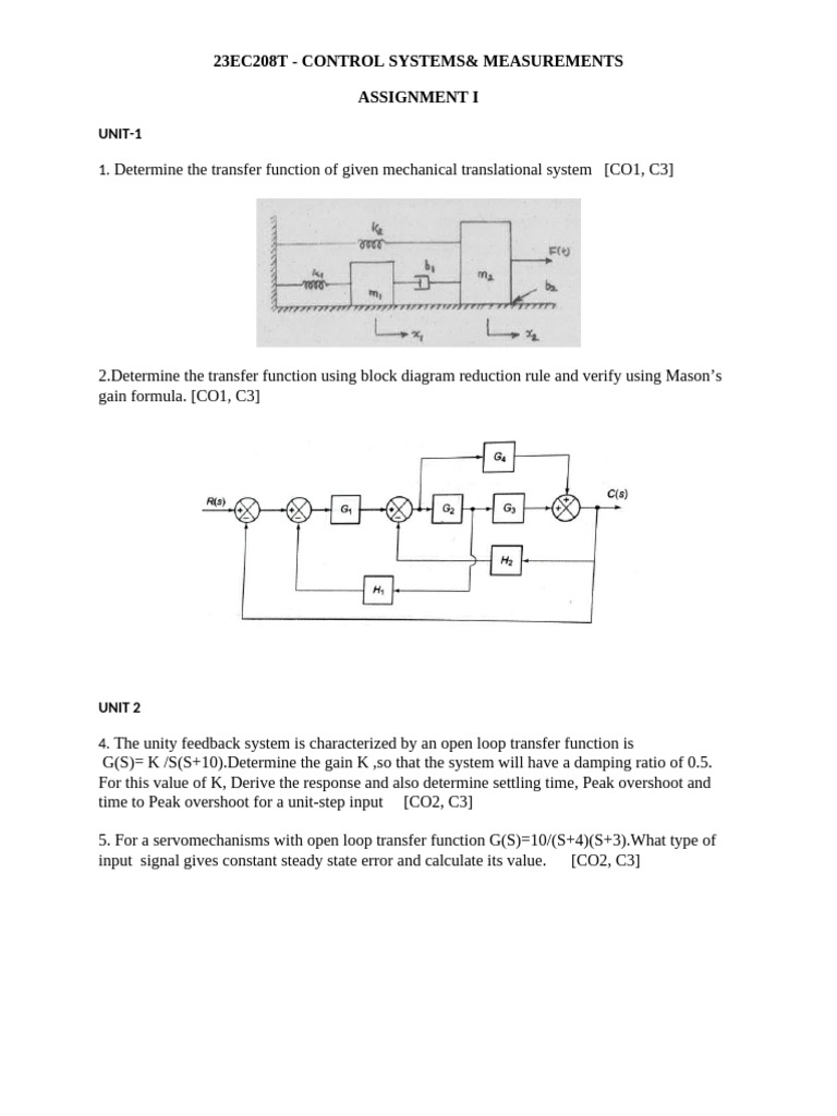 Control Systems & Measurements Assignment | PDF