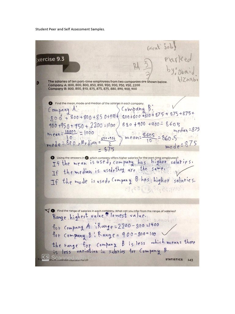 Student Peer and Self Assessment Samples | PDF