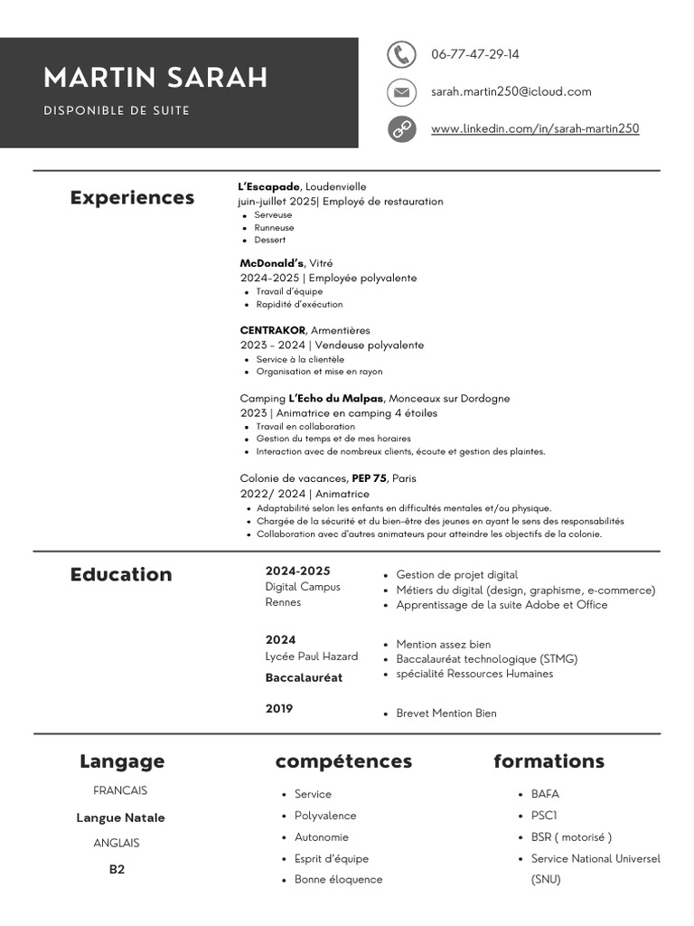 CV de Sarah Martin - Compétences Digitales | PDF