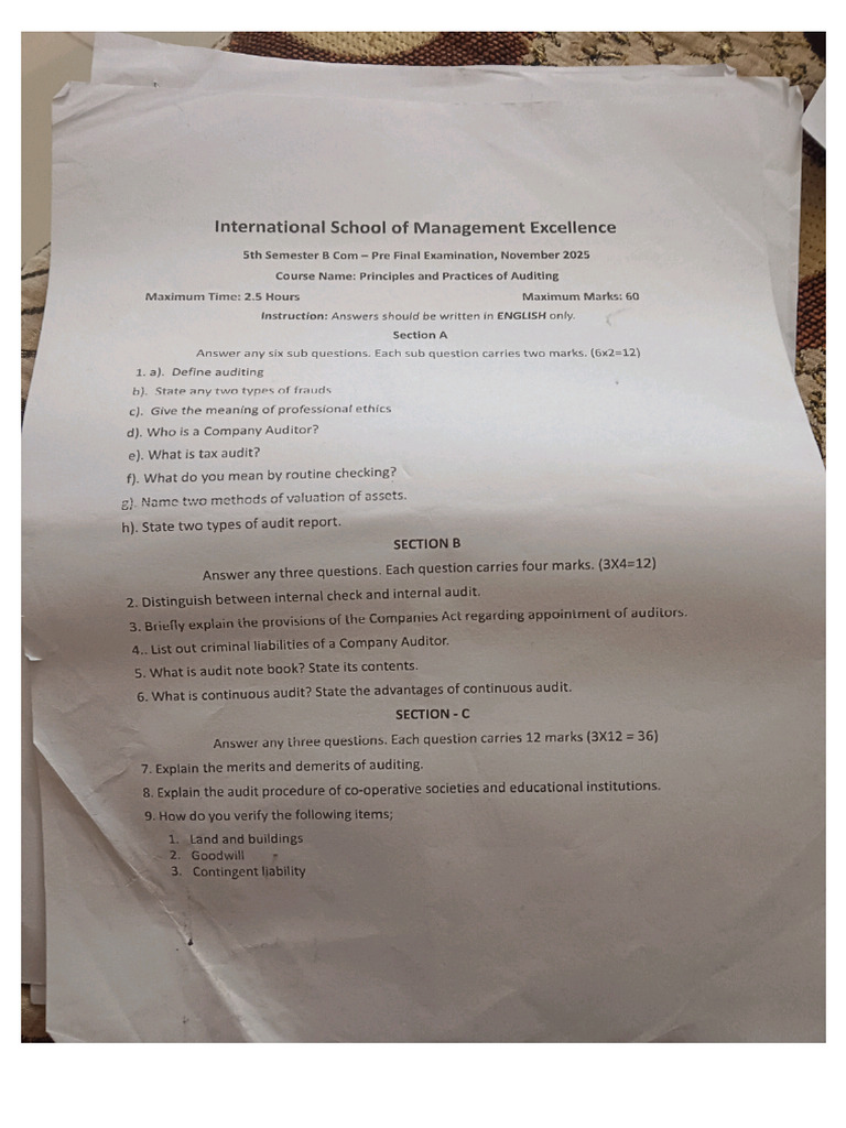 Pre Final Question Papers | PDF