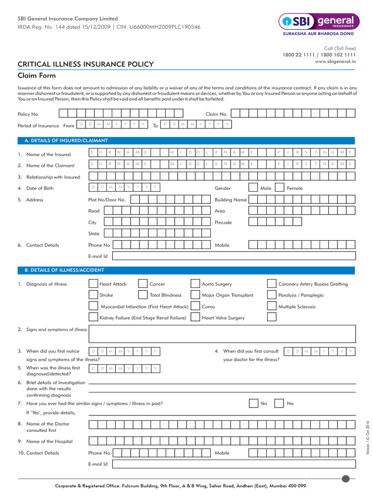 Crititical Illness Claim Form | PDF | Physician | Insurance