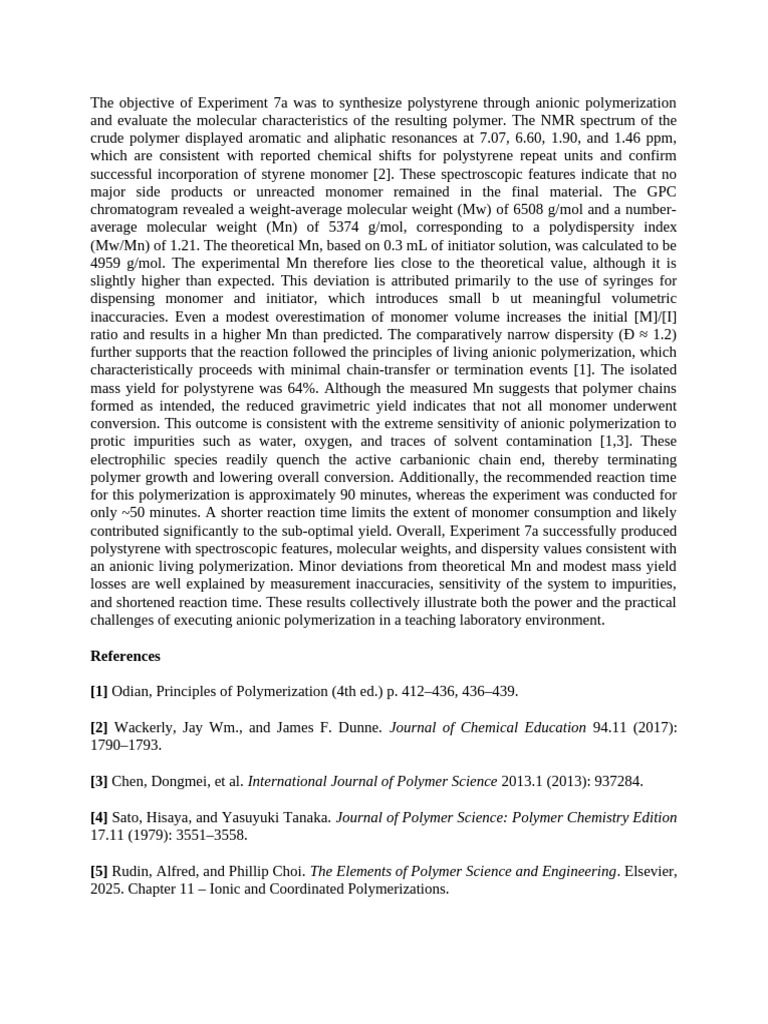 Anionic Polymerization of Styrene | PDF | Copolymer | Polymers