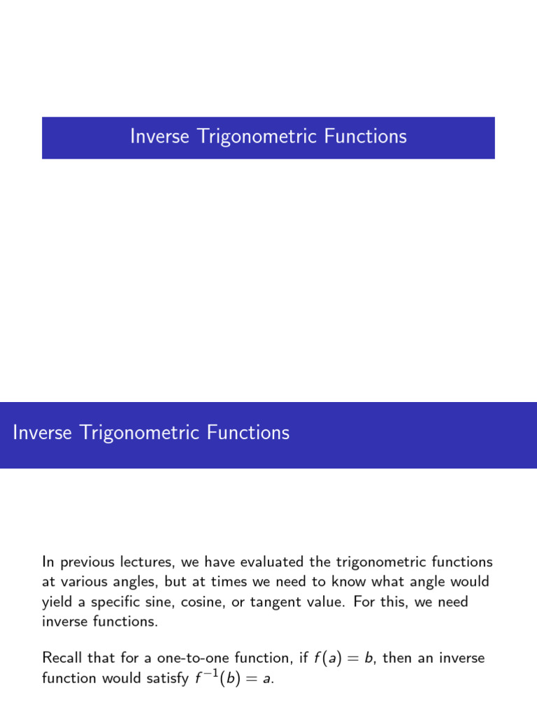 Understanding Inverse Trigonometric Functions | PDF | Trigonometric ...