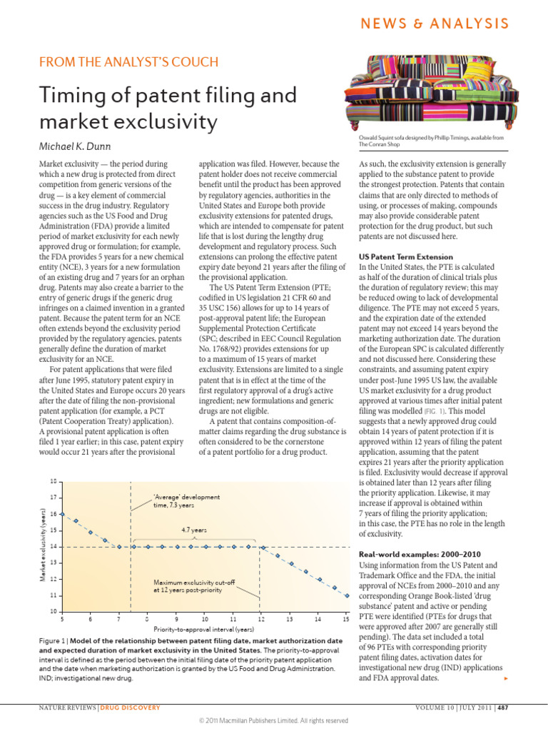Timing of Patent Filing and Market Exclusivity Nature 2011 | PDF | Drug ...