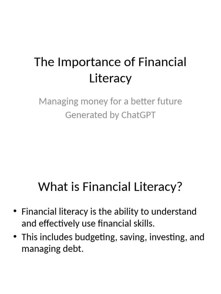 Importance of Financial Literacy Skills | PDF