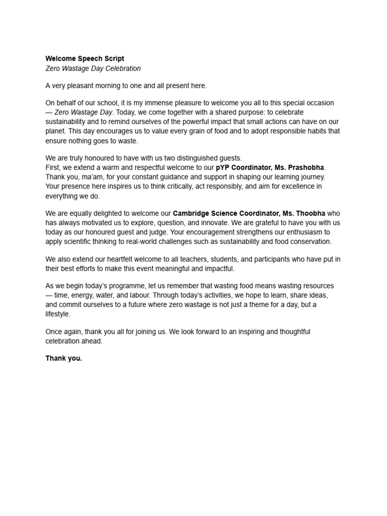 Welcome Speech | PDF