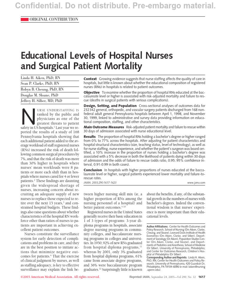 Educational Levels of Hospital Nurses and Surgical Patient Mortality ...