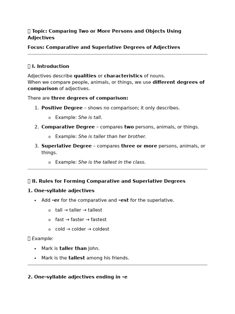 Adjective Comparison Guide: Rules & Examples | PDF | Adjective ...