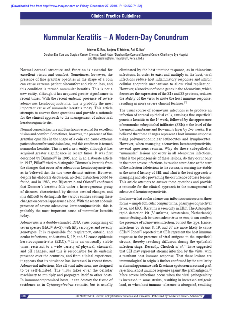 Nummular Keratitis - A Modern-Day Conundrum | PDF | Adenoviridae ...