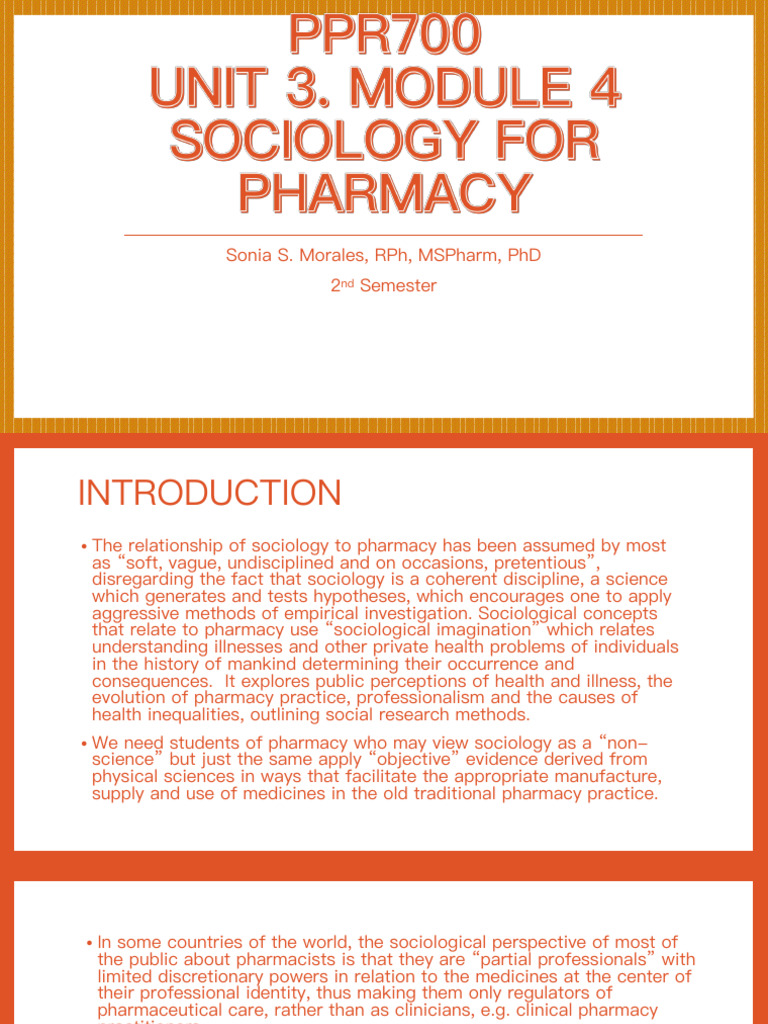 Unit 3 Mod 4 Sociology For Pharmacy and Social Determinants of Health ...