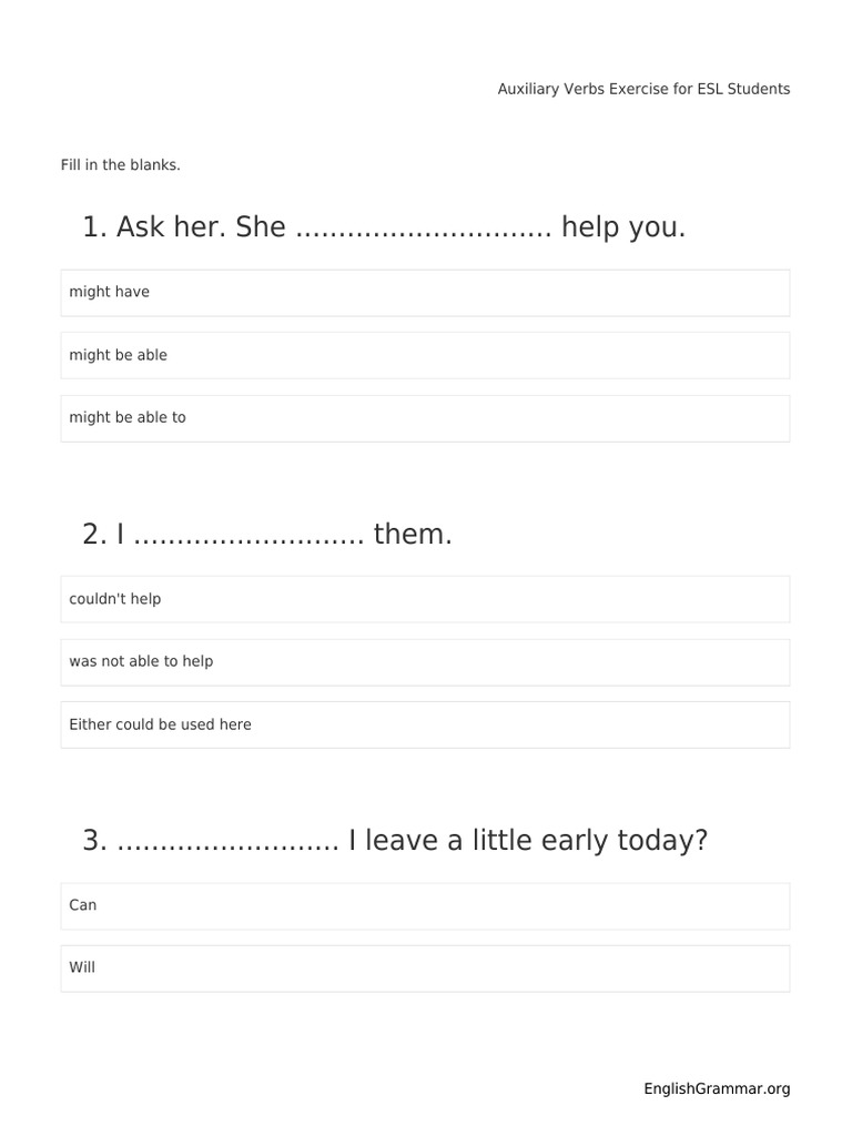 Auxiliary Verbs Exercise For ESL Students | PDF | Chess Theory | Chess
