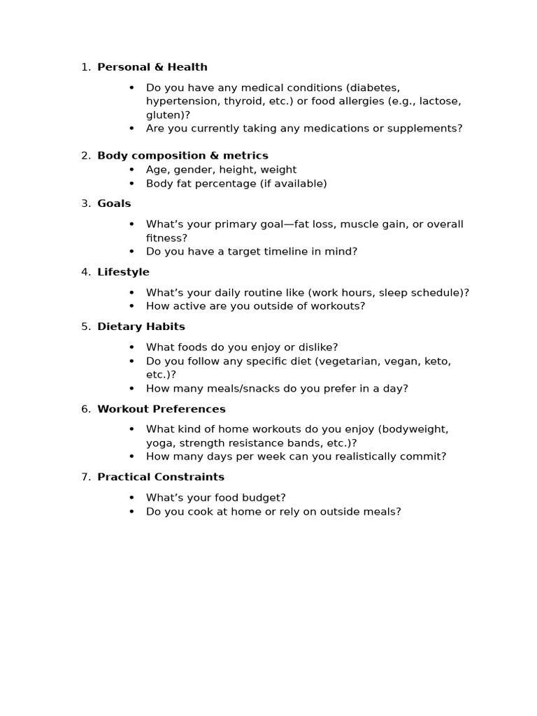Personalized Fitness and Nutrition Guide | PDF