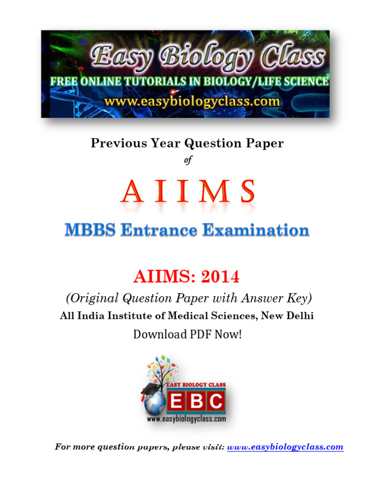 AIIMS Medical Entrance Solved Question Paper 2014 | PDF | Electron | Mass