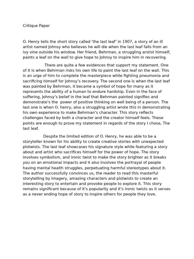 Critique Paper | PDF