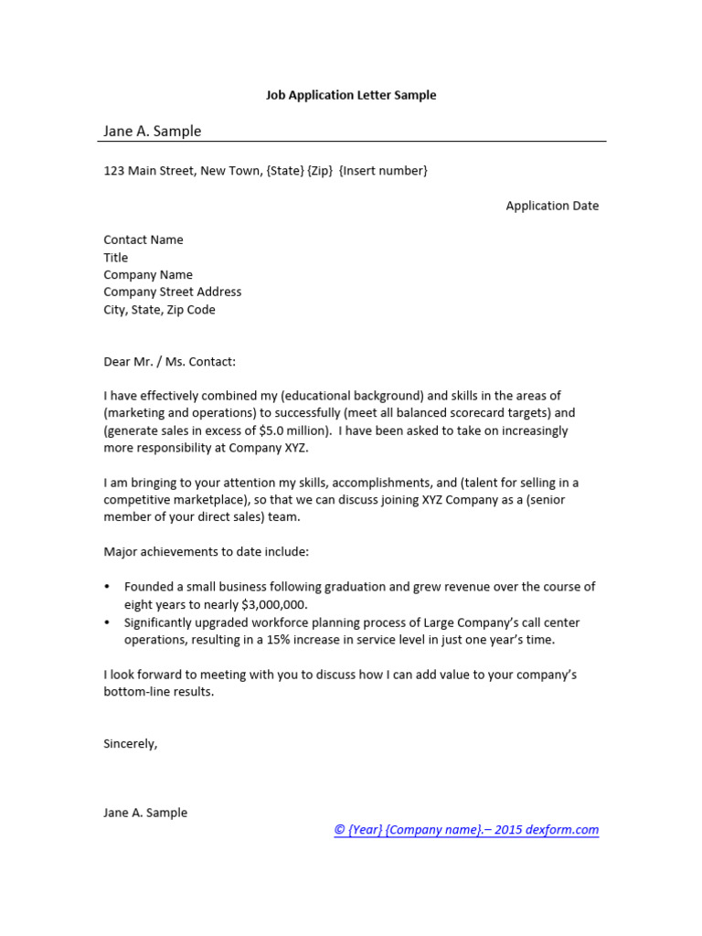Job Application Letter Sample | PDF
