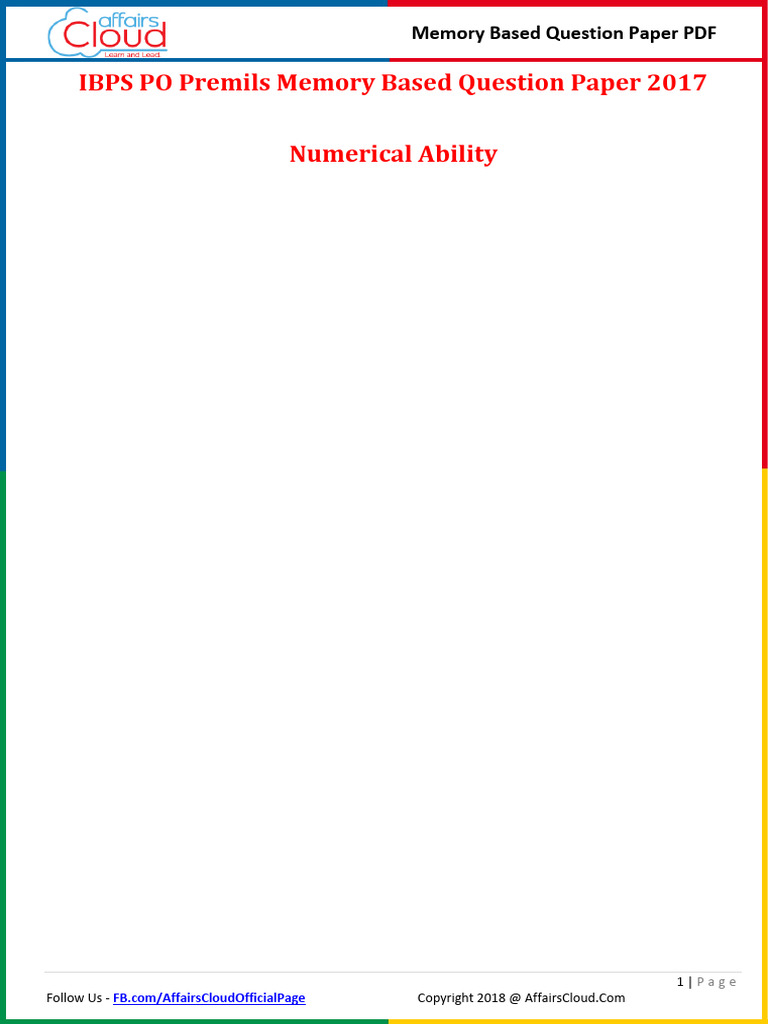 IBPS PO Memory Based Question Paper 2017 PDF Part 1 by AffairsCloud | PDF