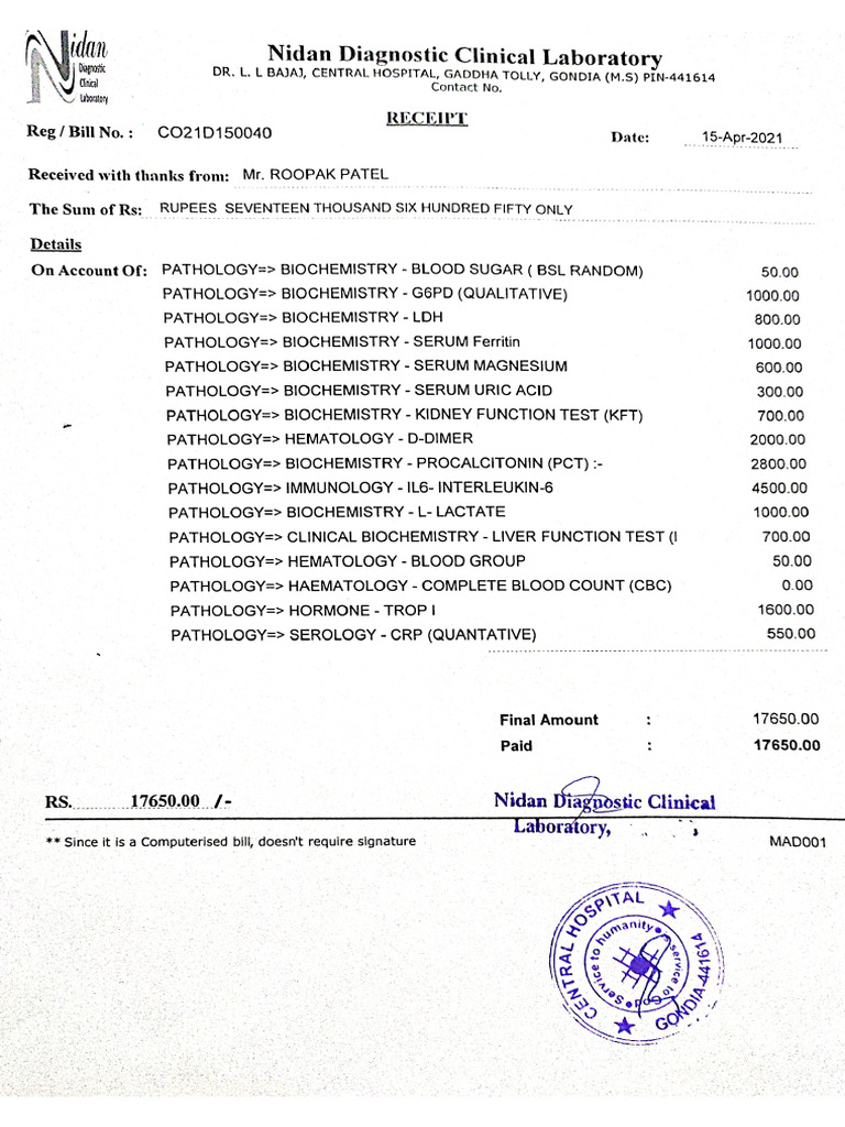 Central Pathology Bills | PDF