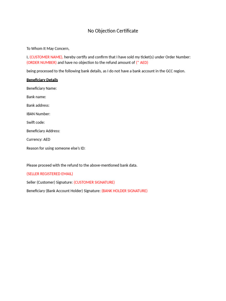 No Objection Certificate for Refund | PDF