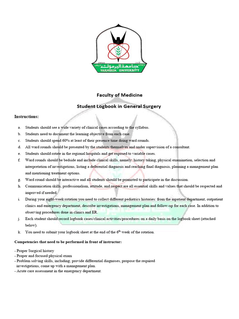 General Surgery Student Logbook Guide | PDF | Medicine | Medical School