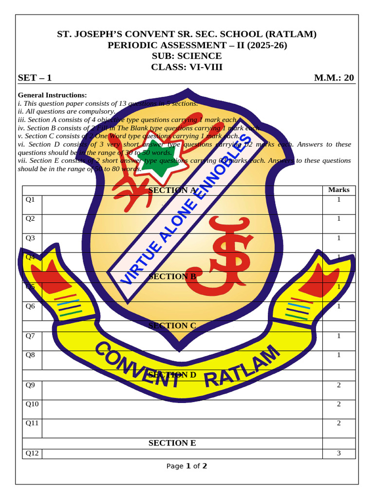 Science Sample Paper, Classes Vi To Viii | PDF