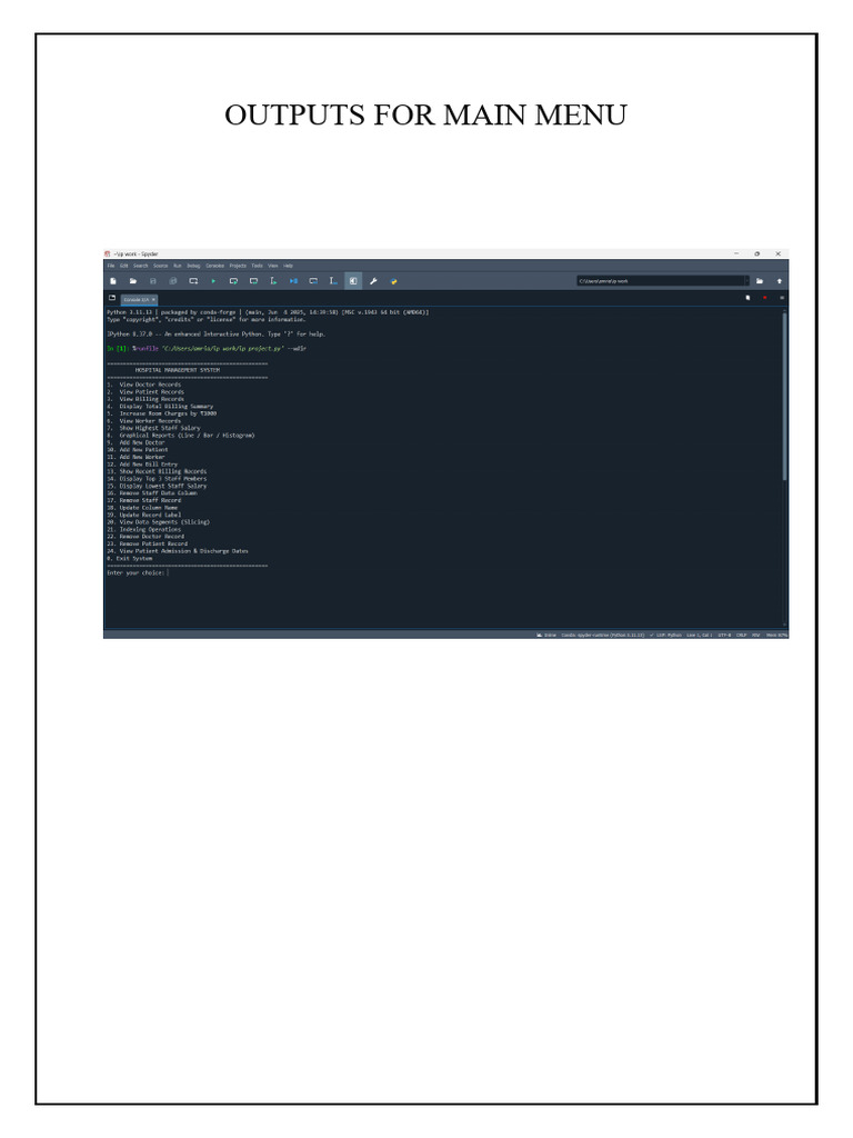 Main Menu Outputs Overview | PDF