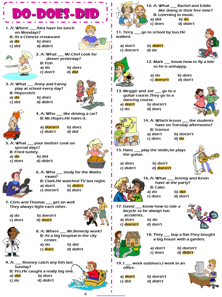 Auxiliary Verbs Worksheet Do Does Did | PDF | Chess Theory | Chess