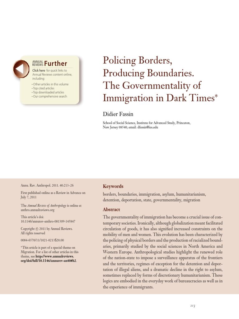 Didier Fassin (2011), Policing Borders, Producing Boundaries. The ...