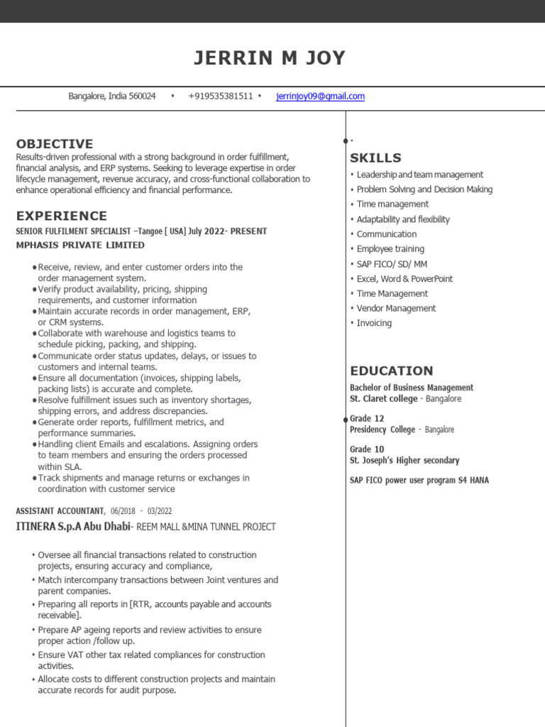 Jerrin - Resume | PDF | Accounts Payable | Business Economics
