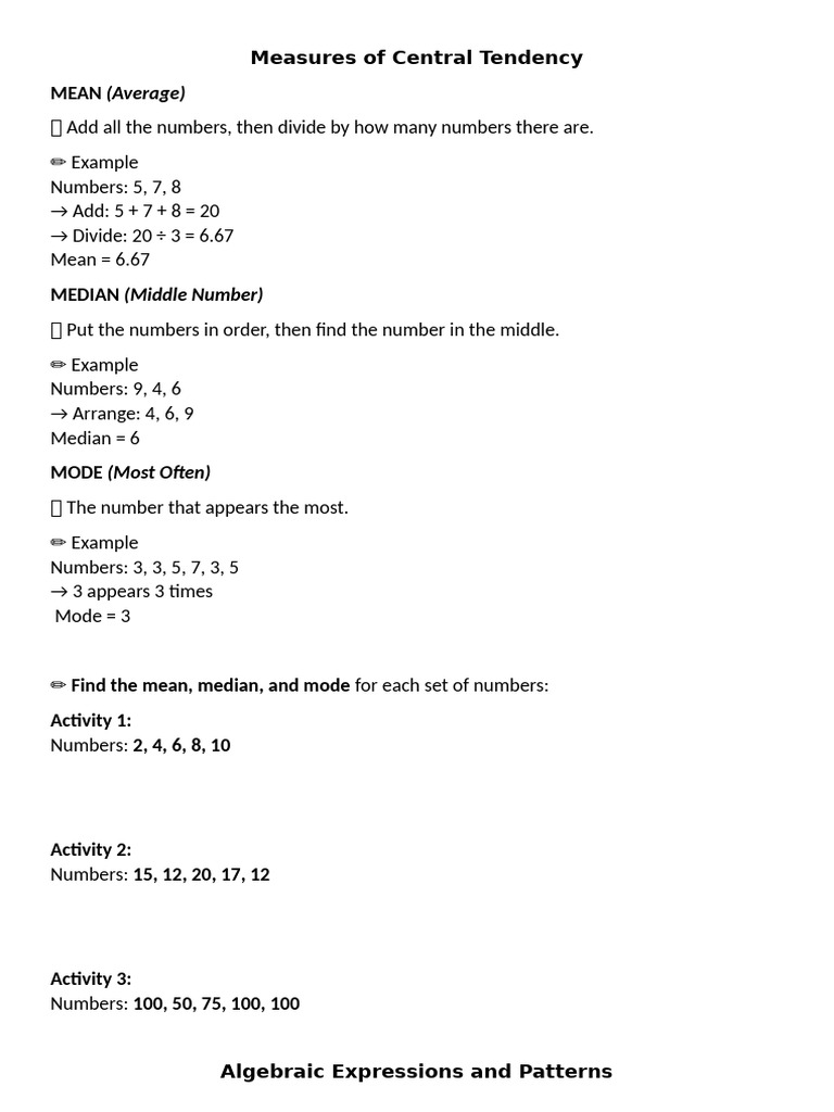 Measures of Central Tendency | PDF