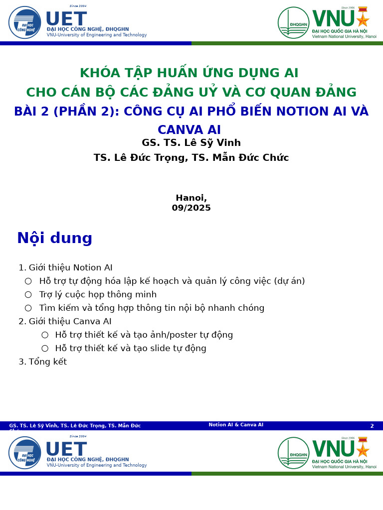 VNU-UET - Ung Dung AI VPTWĐ - Gioi Thieu Notion&Canva - v0.3 | PDF
