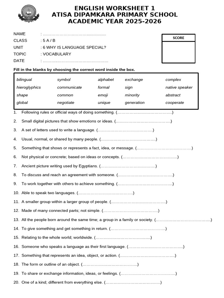 Vocabulary Worksheet for Grade 5 | PDF
