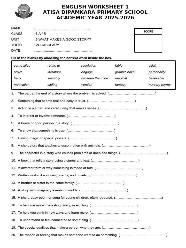 Vocabulary Worksheet for Storytelling | PDF