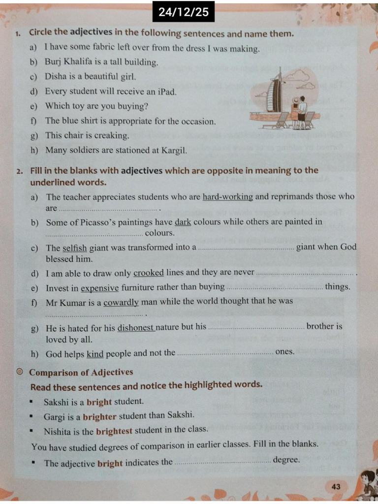 Class VIII - Adjectives - English II - Date 24-12-2025 | PDF