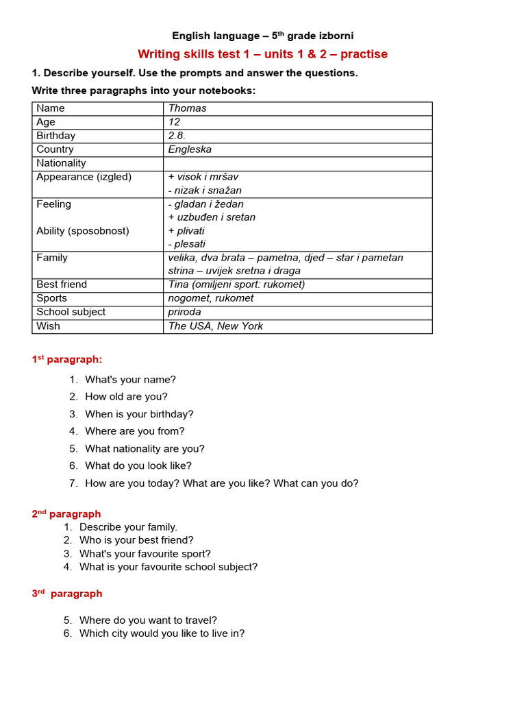 5th Grade English Writing Skills Test | PDF | Chess Theory | Chess Openings