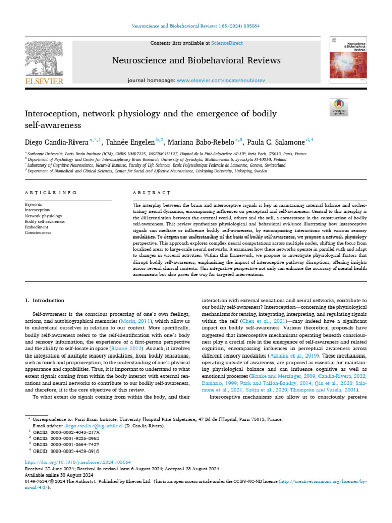 Interoception, Network Physiology and The Emergence of Bodily Self ...