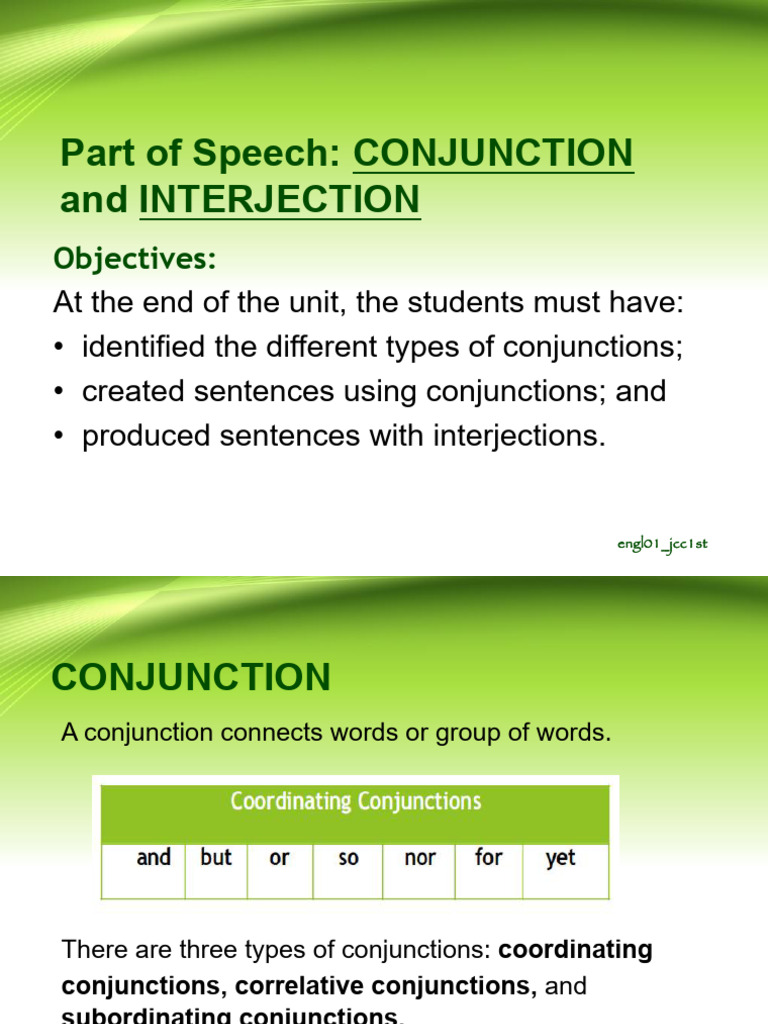 Understanding Conjunctions and Interjections | PDF | Linguistic ...