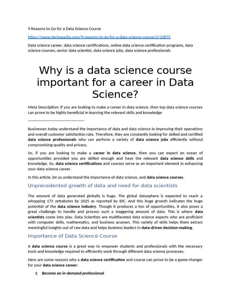Why Is A Data Science Course Important For Career in Data Science | PDF ...